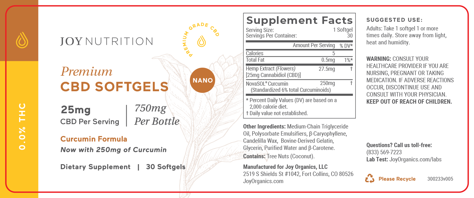 Nano CBD Softgels with Curcumin - Joy Organics