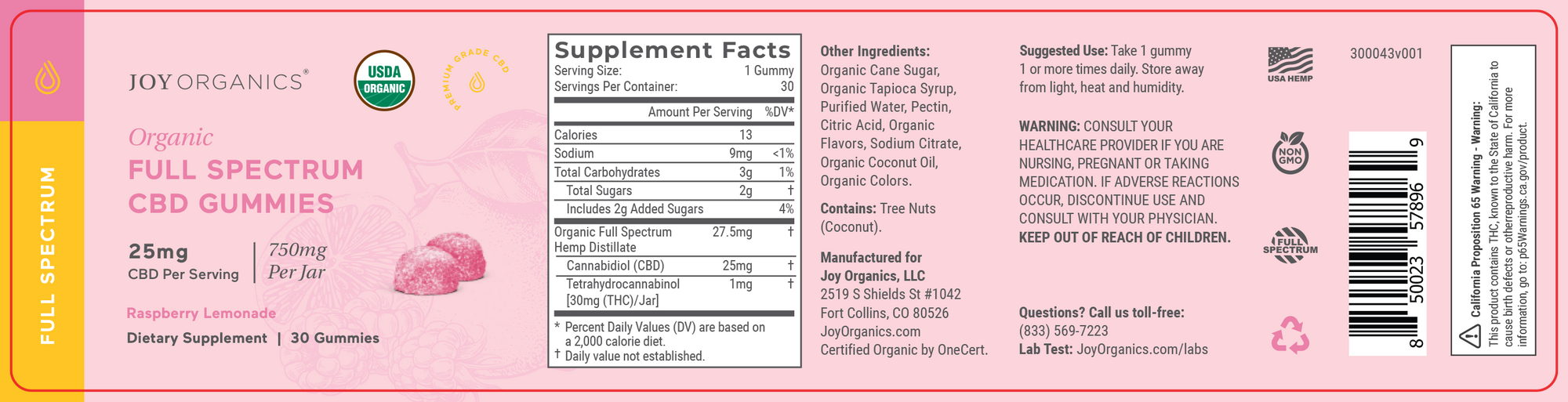 Organic Full Spectrum CBD Gummies (Raspberry Lemonade) - Joy Organics